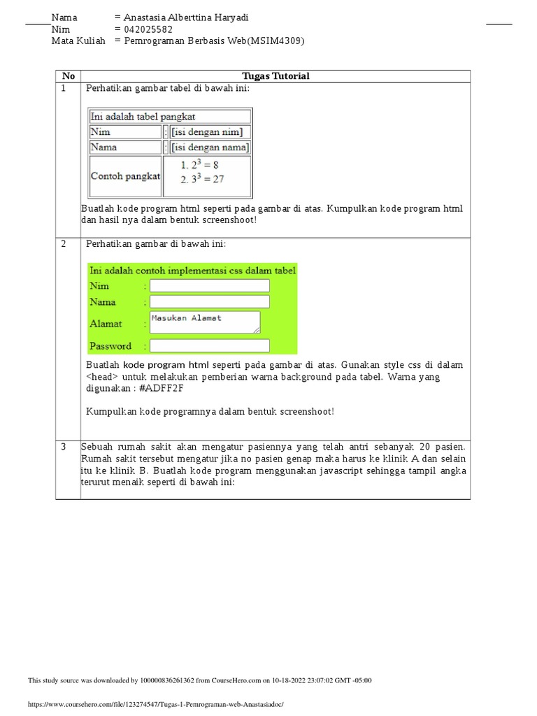 Tugas 1 Pemrograman Web Anastasia | PDF