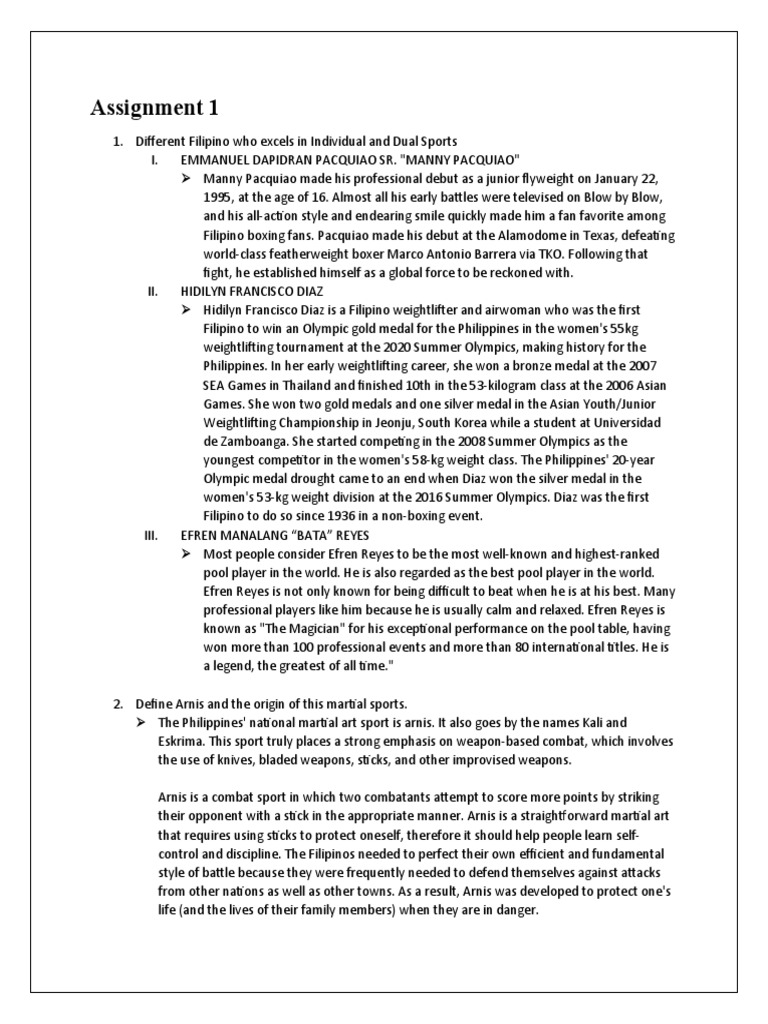 Assignment 1 | PDF | Recreation | Combat Sports