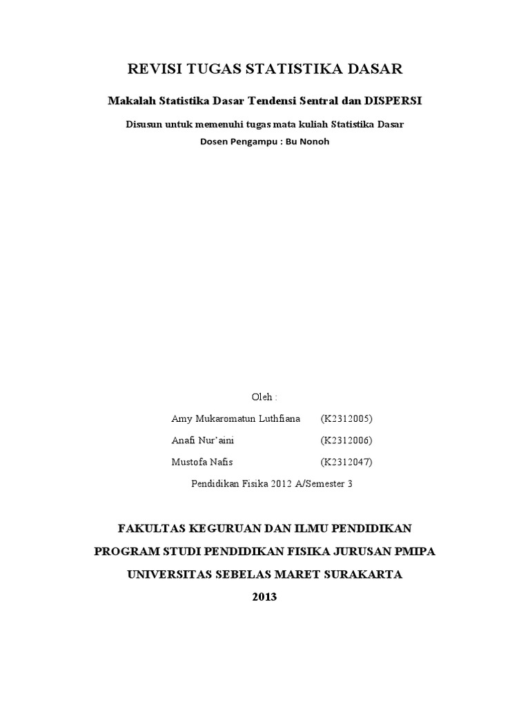 Tugas Statistika Dasar Tendensi Sentral PDF Free | PDF | Karier ...