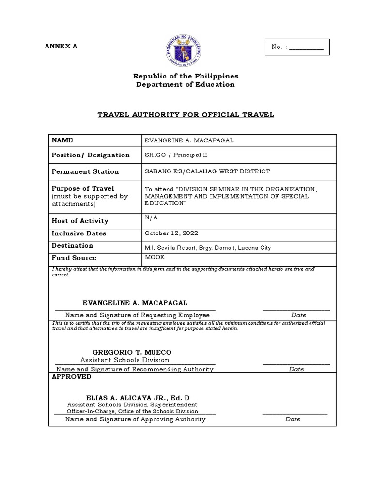 Template Travel Order | PDF | Philippines | Government