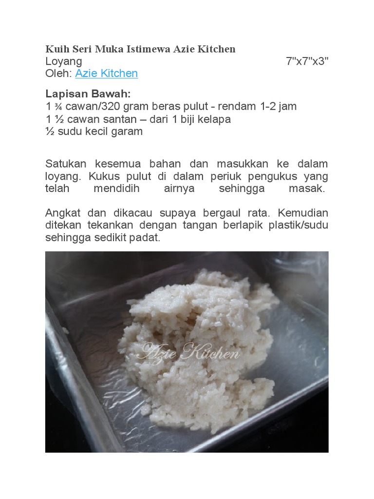 Resepi Kuih Seri Muka Azie Kitchen | PDF