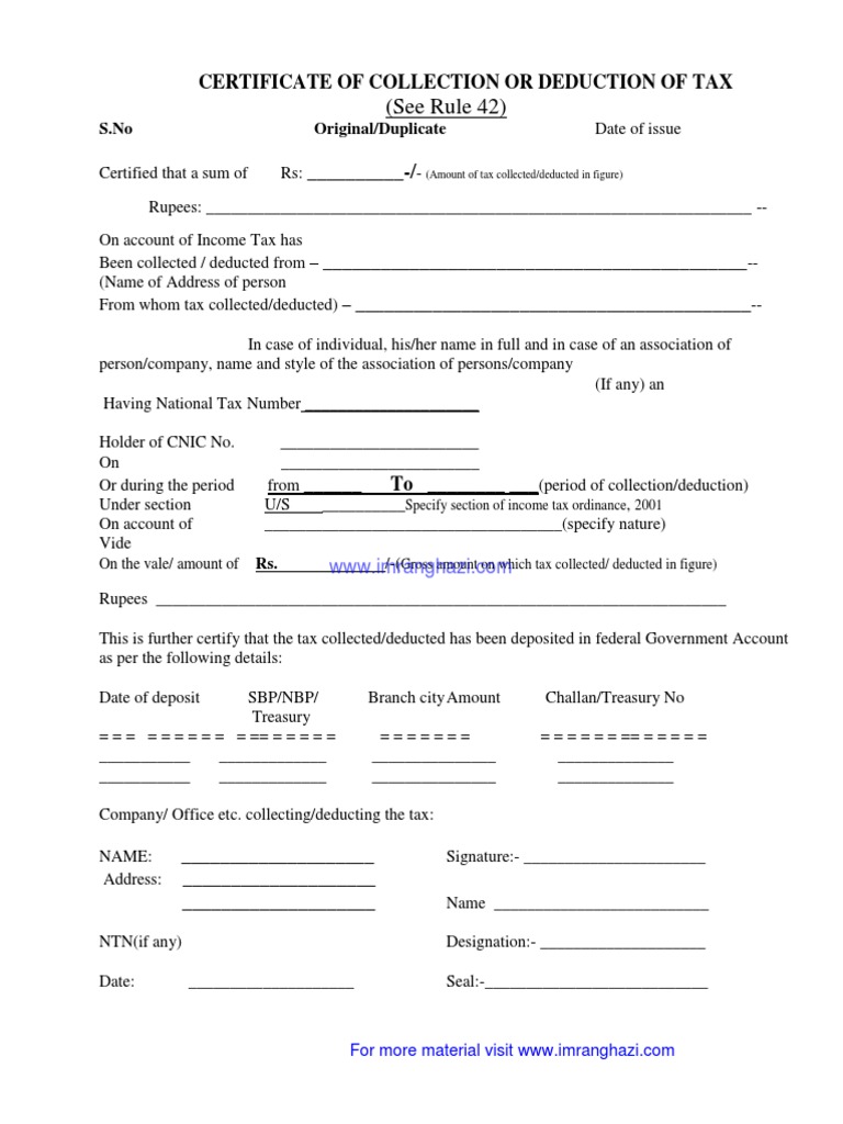 Salary Deduction Certificate Us 149 Format | Download Free PDF | Taxes ...