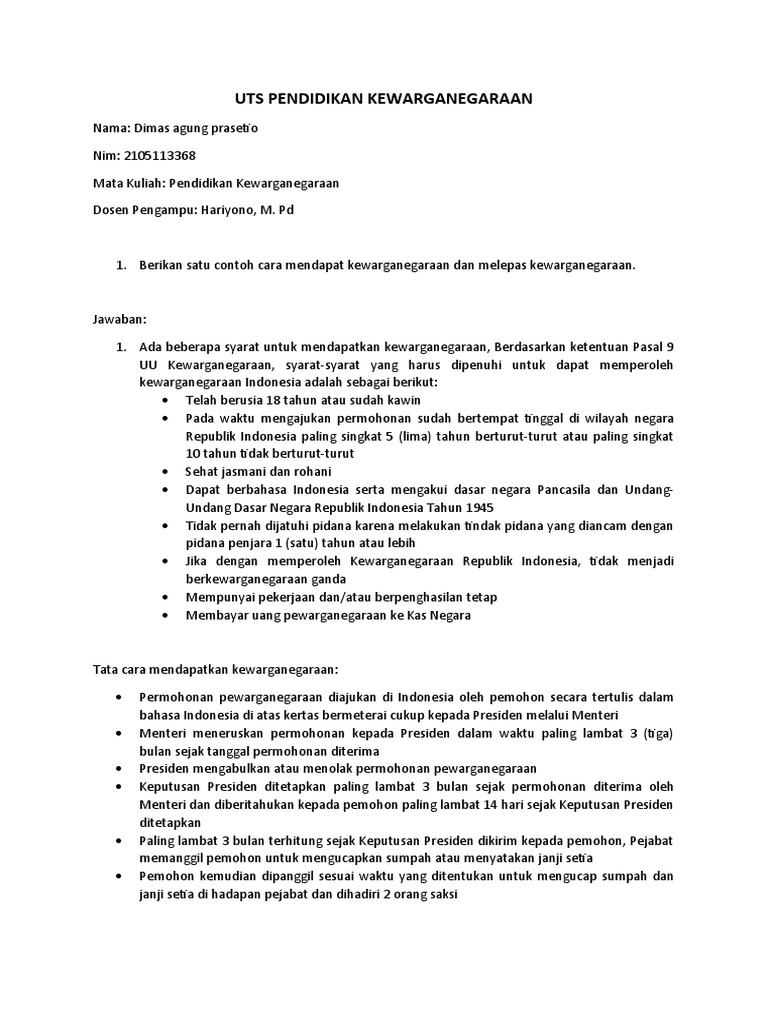 Uts Kewarganegaraan | PDF