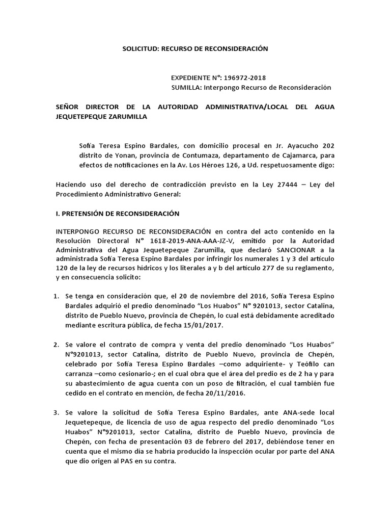 Modelo Recurso de Reconsideración Administrativo | PDF