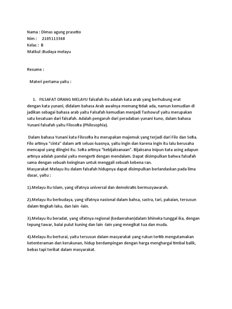 UAS Dimas Agung Peasetio Budaya Melayu | PDF