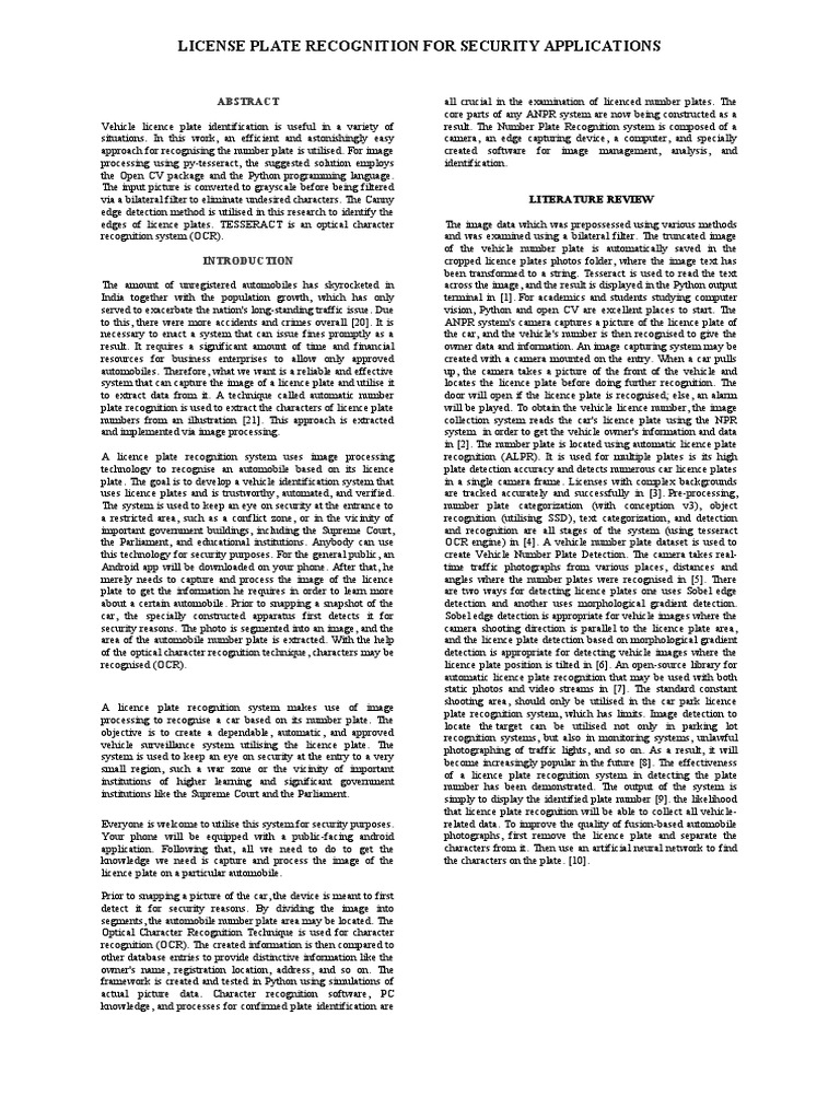 License Plate Recognition For Security Application | PDF | Optical Character Recognition ...
