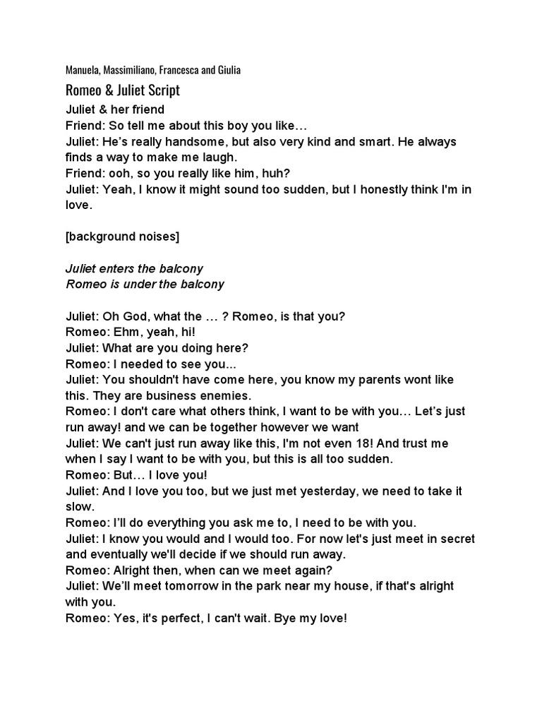 Romeo & Juliet Script | PDF