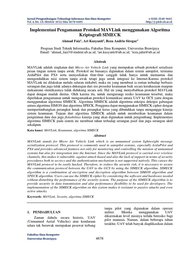 Implementasi Pengamanan Protokol MAVLink Menggunakan Algoritma Kriptografi | PDF | Teknologi ...