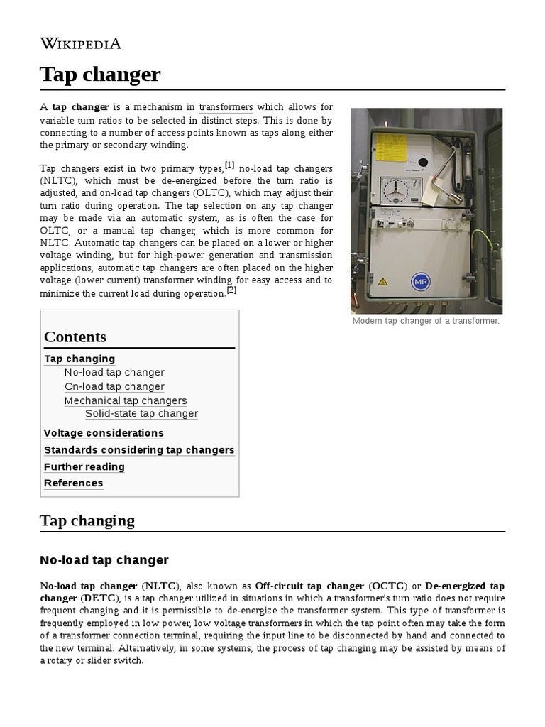 Tap Changer | PDF | Transformer | Physical Quantities