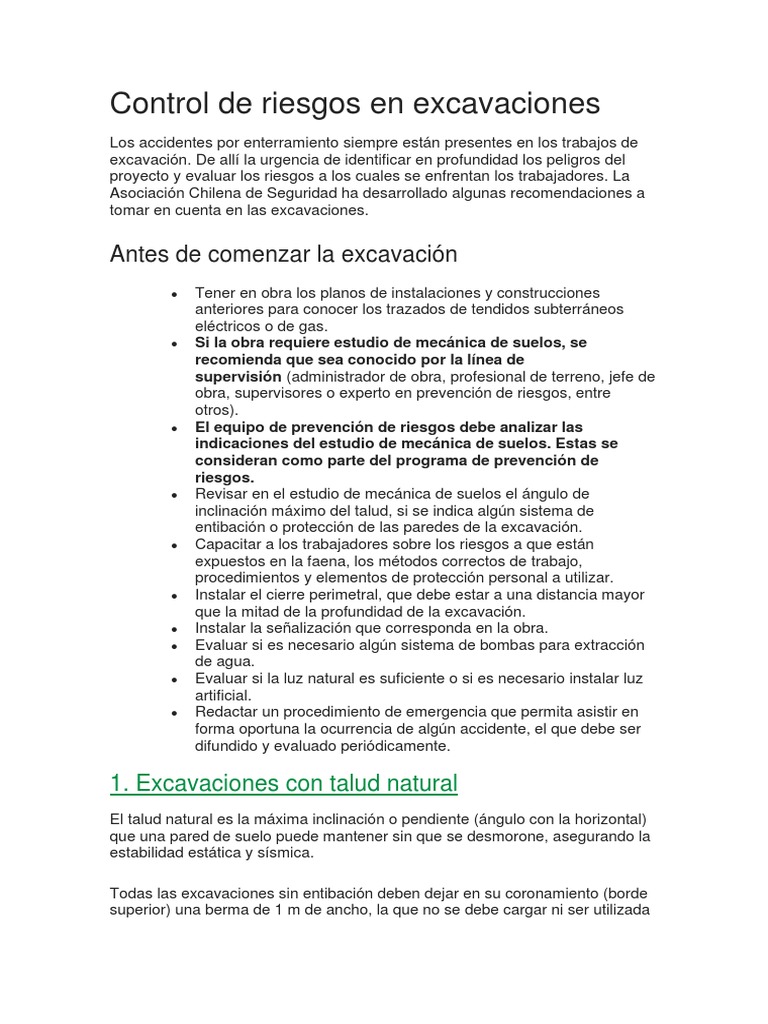 Control de Riesgos en Excavaciones | PDF | Suelo