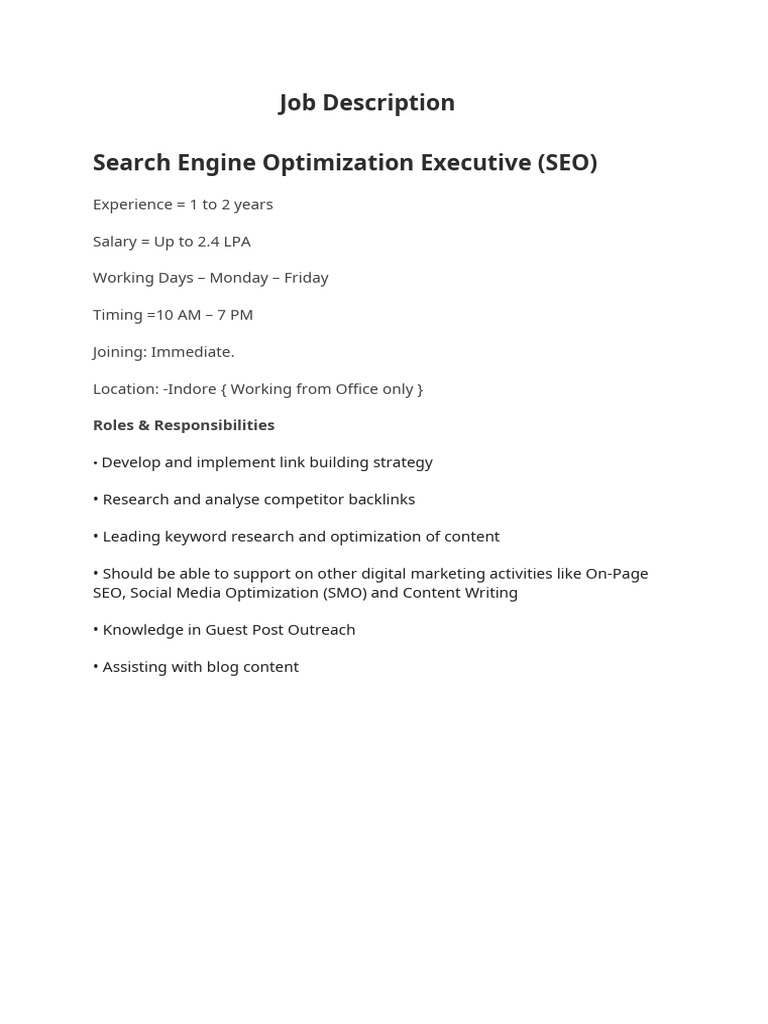 Job Description SEO | PDF