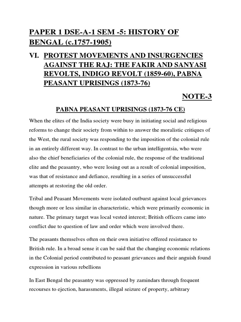 PAPER1 DSE-A1 SEM-5 MOD6 Note-3 | PDF | Rebellions | British Raj