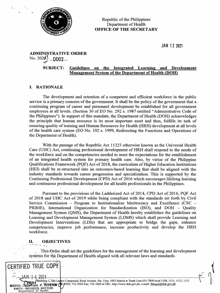 DOH Administrative Order No 2021 0007 | PDF | Evaluation | Health Human ...