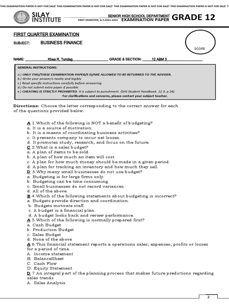 Grade 12 Business Finance Exam Review | PDF | Investing | Dividend