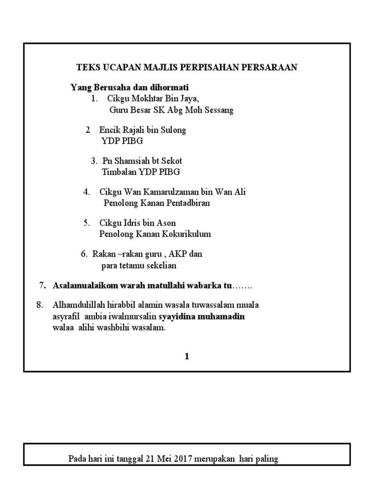 Teks Ucapan Majlis Perpisahan Persaraan | PDF
