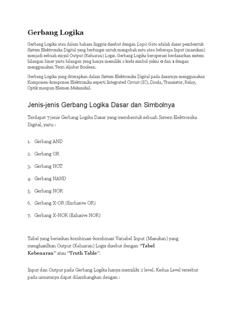 Gerbang Logika Atau Dalam Bahasa Inggris Disebut Dengan | PDF