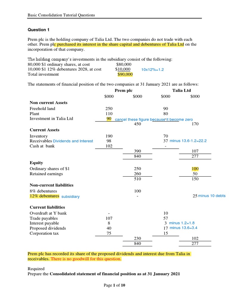Basic Consol - Tutorial Q 82022 | PDF | Balance Sheet | Consolidation ...
