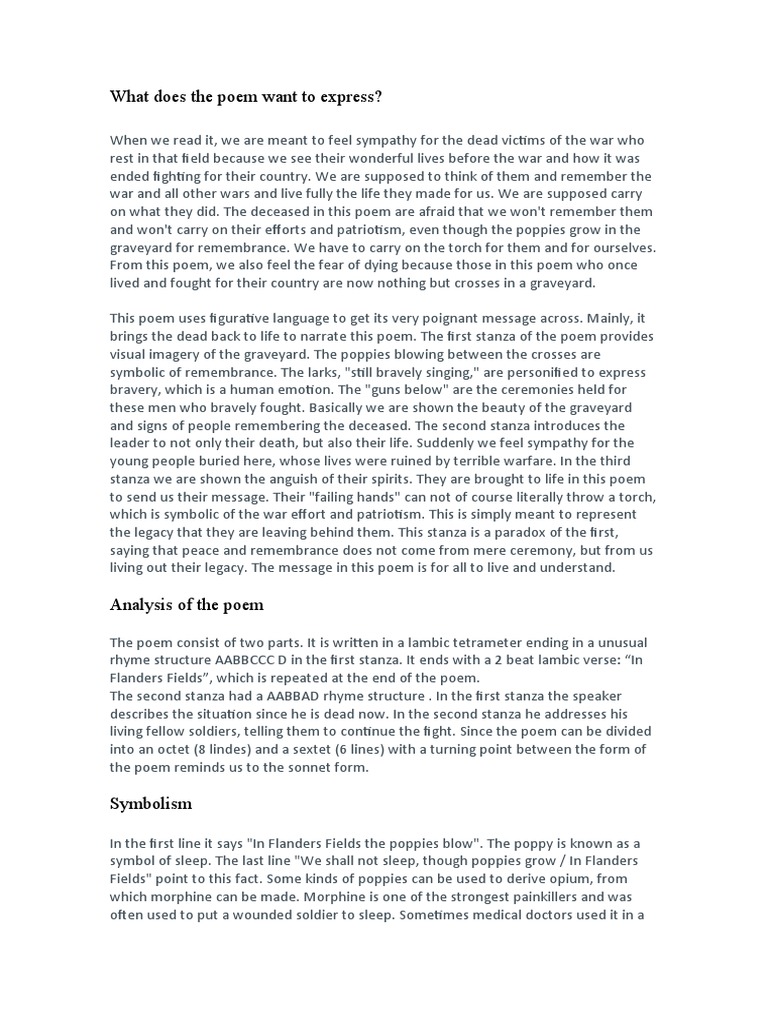 In Flanders Fields Analysis | PDF | Poetry | Classics