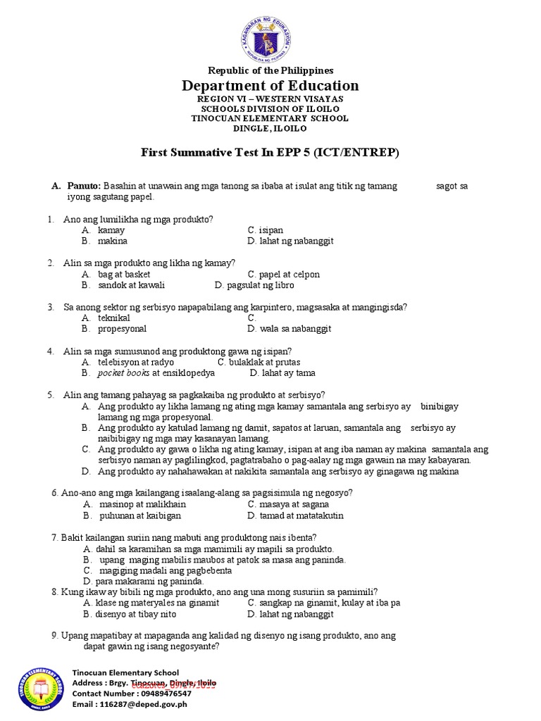 Q1 Summative (EPP) | PDF