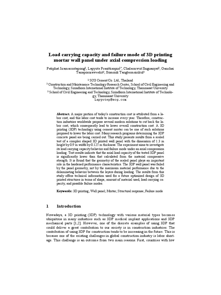 Load Carrying Capacity and Failure Mode of 3D Printing Mortar Wall Panel Under Axial Compression ...