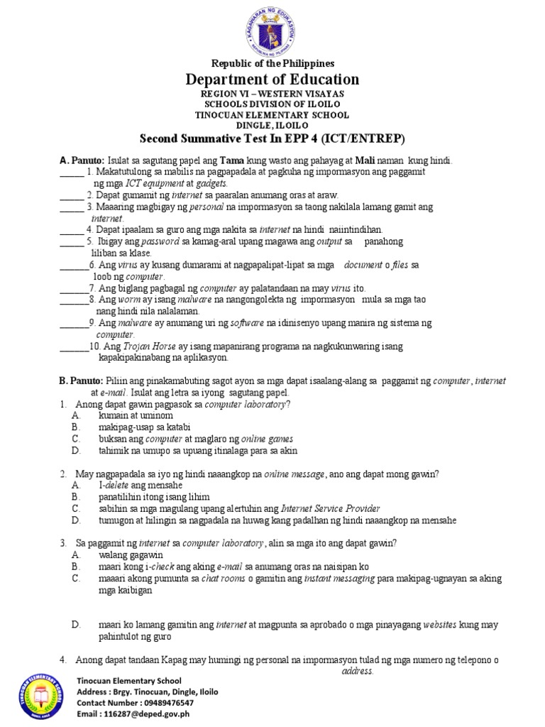 Q1 Summative EPP4 | PDF