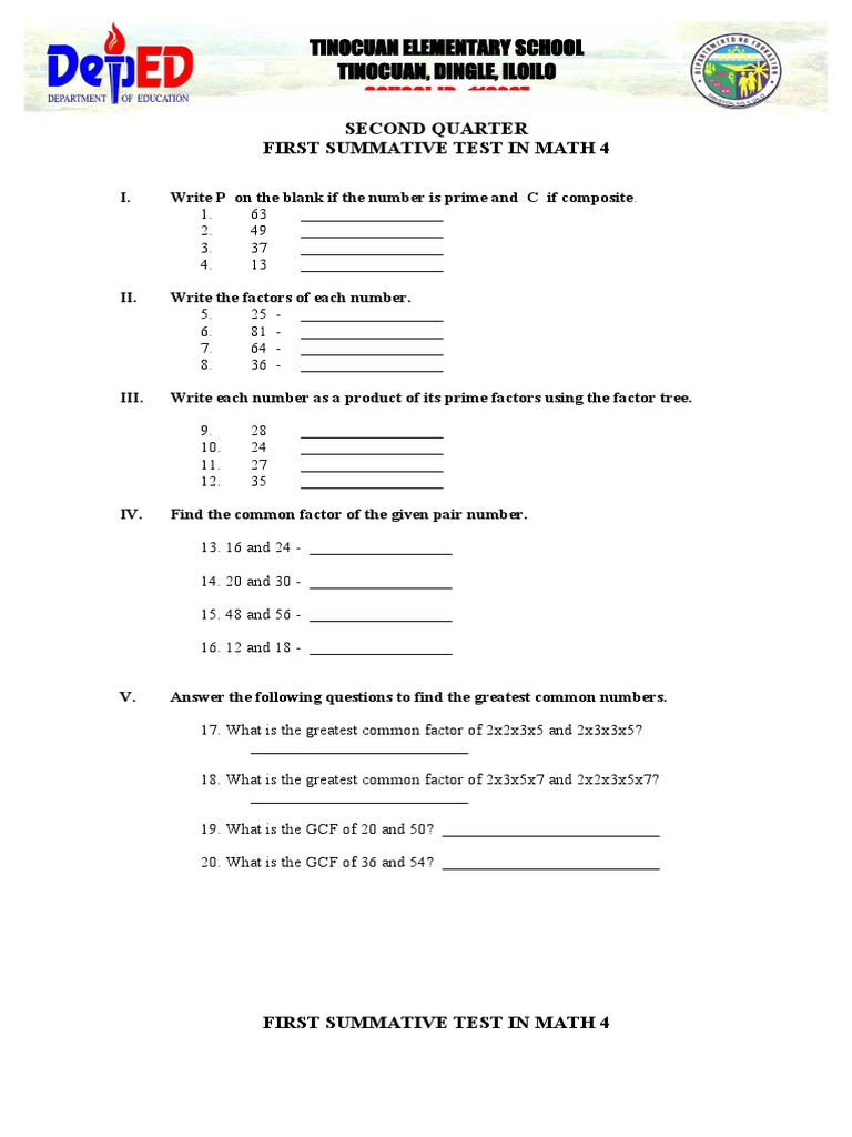 2nd Q Summative Test in Math | PDF