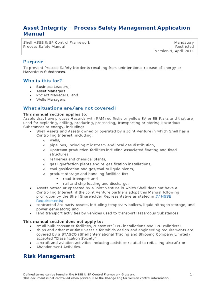 Asset Integrity - Process Safety Management Application Manual | PDF ...