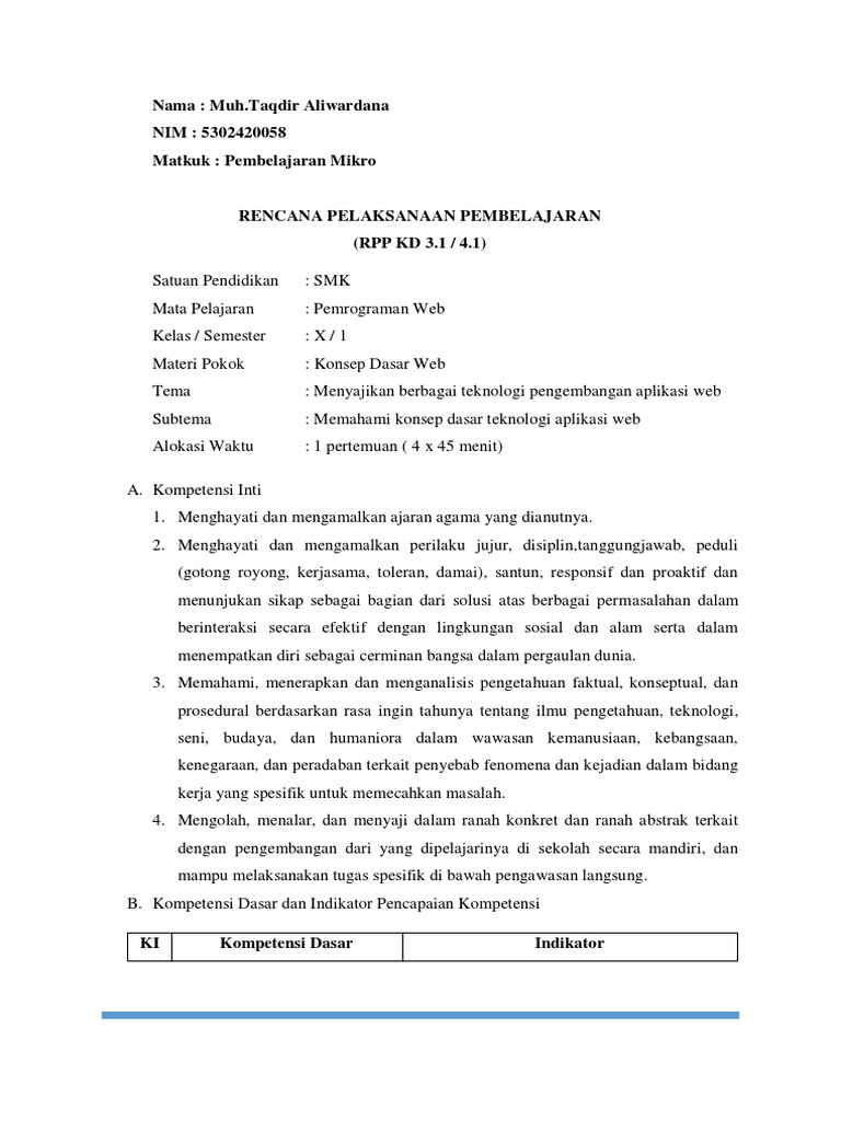RPP Pemrograman Web Kelas X SMK | PDF | Karier & Perkembangan | Seni