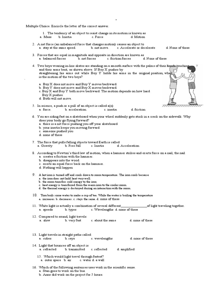 Physics Multiple Choice Questions | PDF | Force | Newton's Laws Of Motion