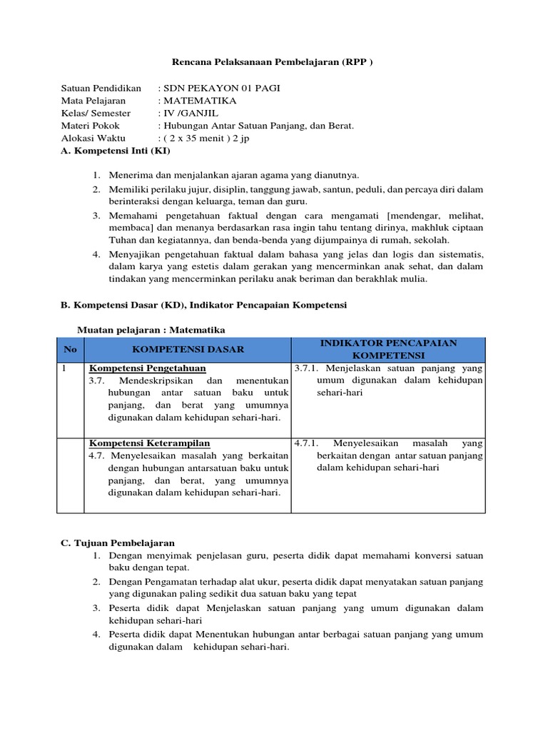 RPP Matematika 1 Dan 2 PKM | PDF