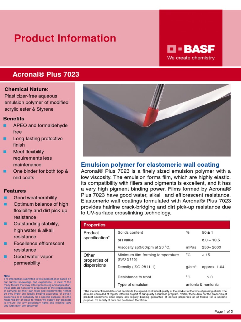 Acronal - Plus - 7023 - Jan 2020 | PDF | Paint | Physical Sciences
