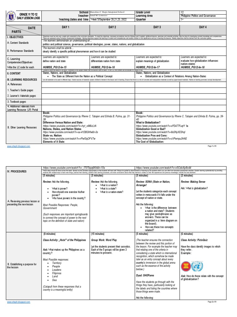 States, Nations, and Globalization Lesson | PDF | Learning | Teaching ...