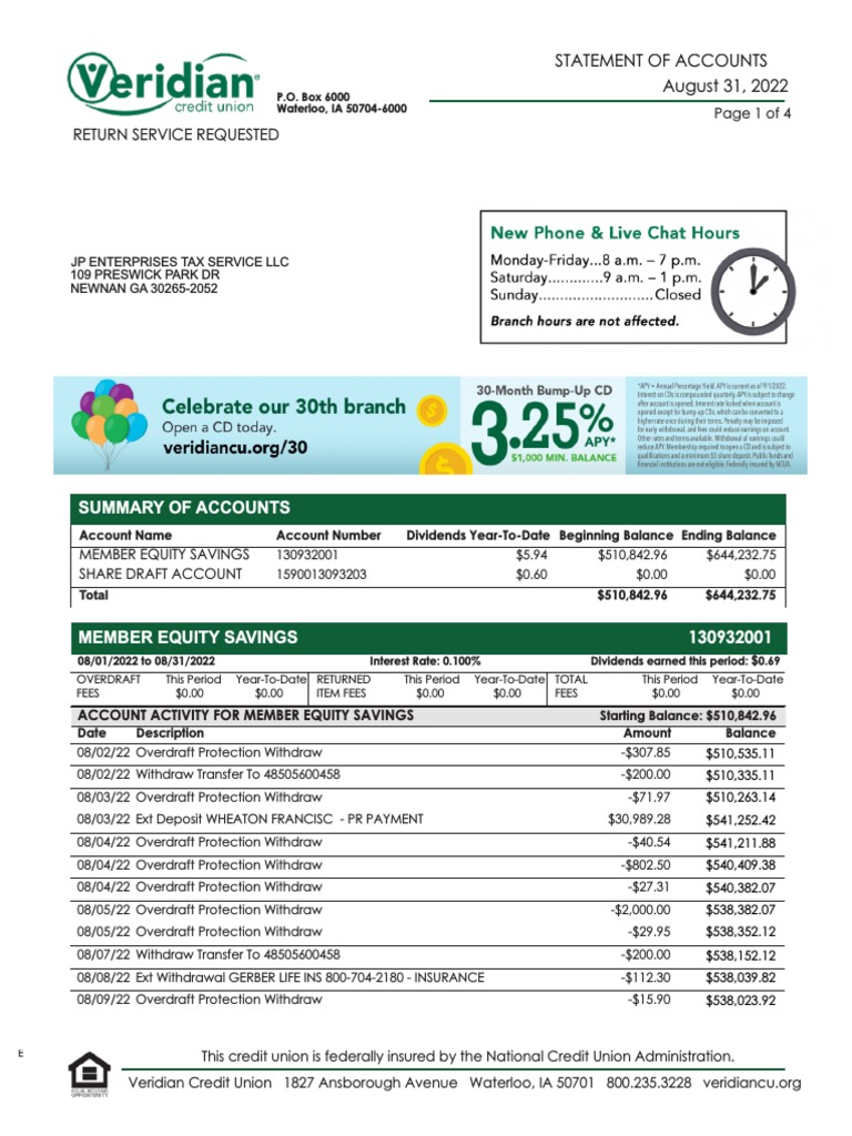 Veridian Statement of Account-7 | PDF | Overdraft | Credit Card
