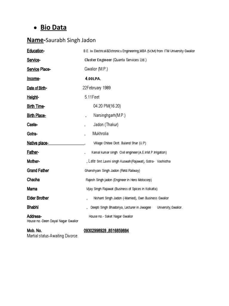 Document (1) Bio Data Saurabh | PDF