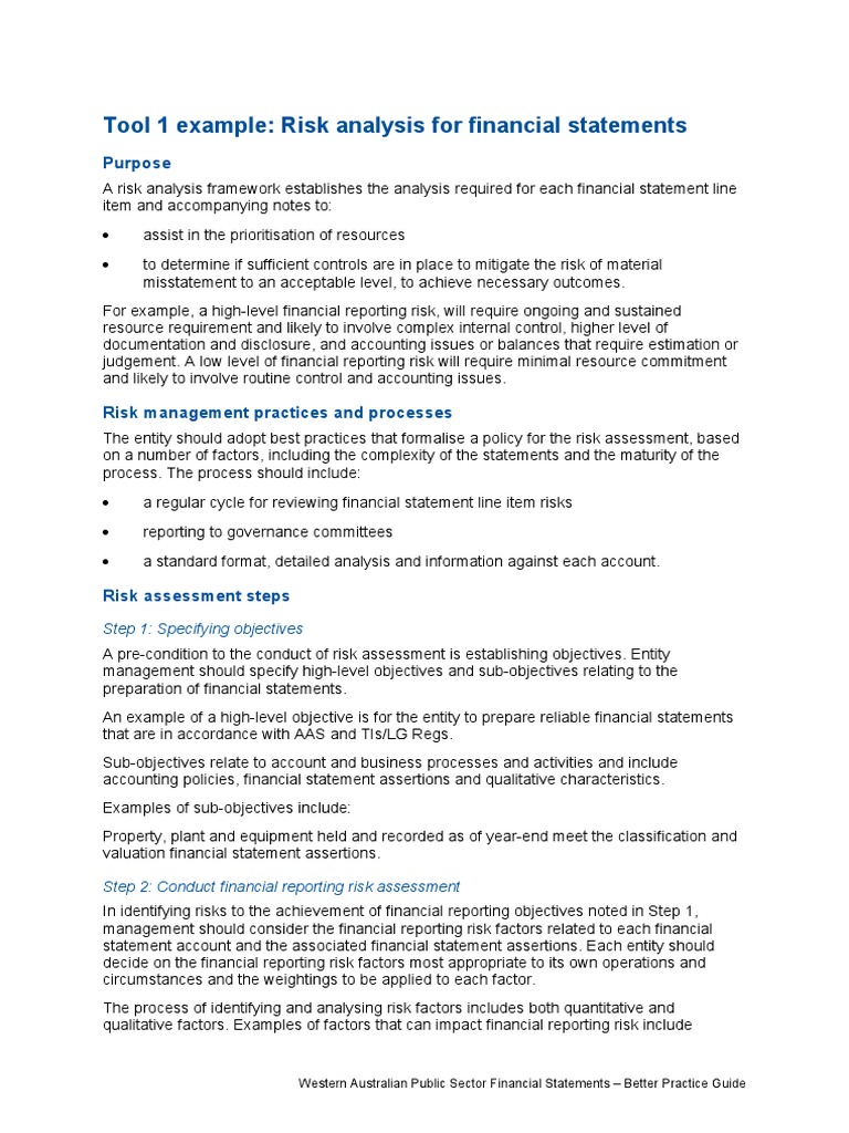 Tool 1 Example Risk Analysis For Financial Statements | PDF | Risk ...