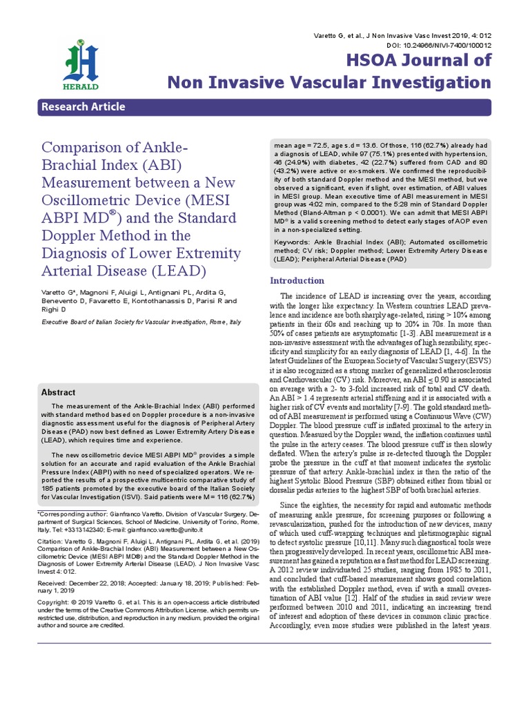 โชคดี สิทธิยานุรักษ์ Comparison Of Ankle Brachial Index Abi
