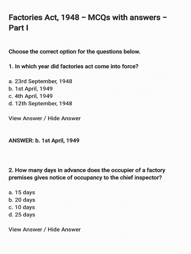 Factories Act 1948 Notes | PDF