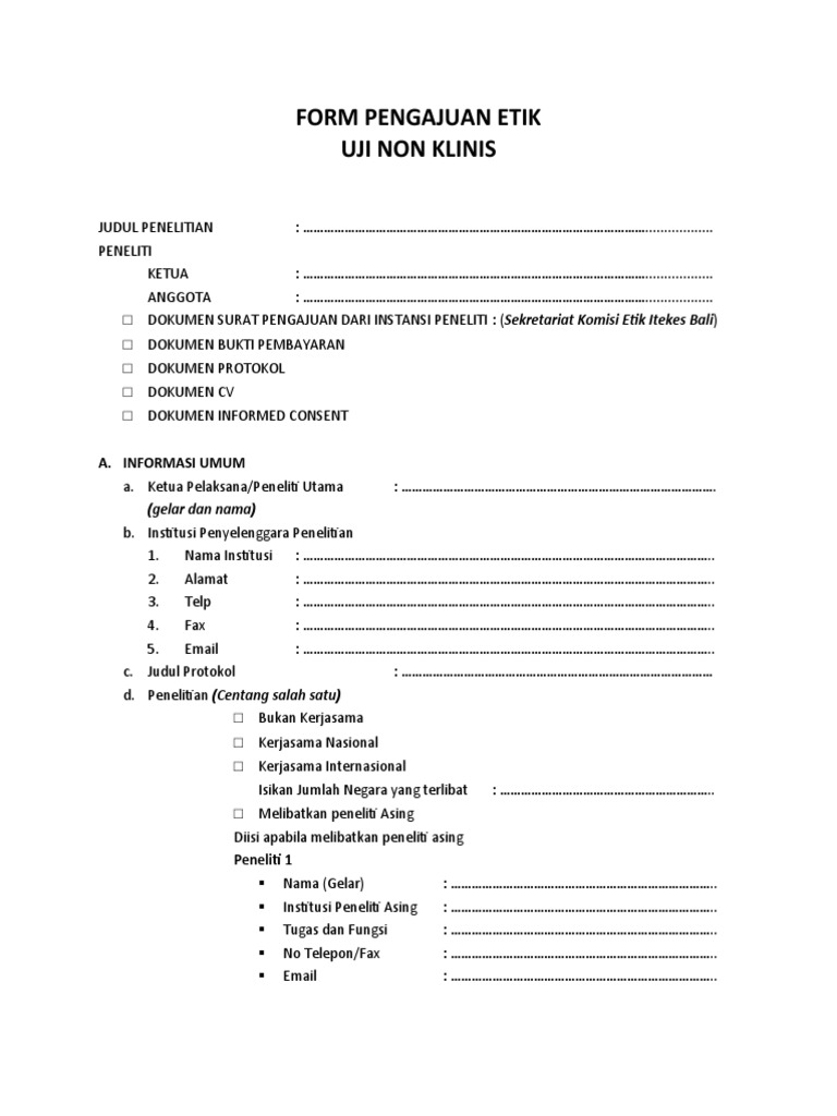 Form Pengajuan Etik | PDF
