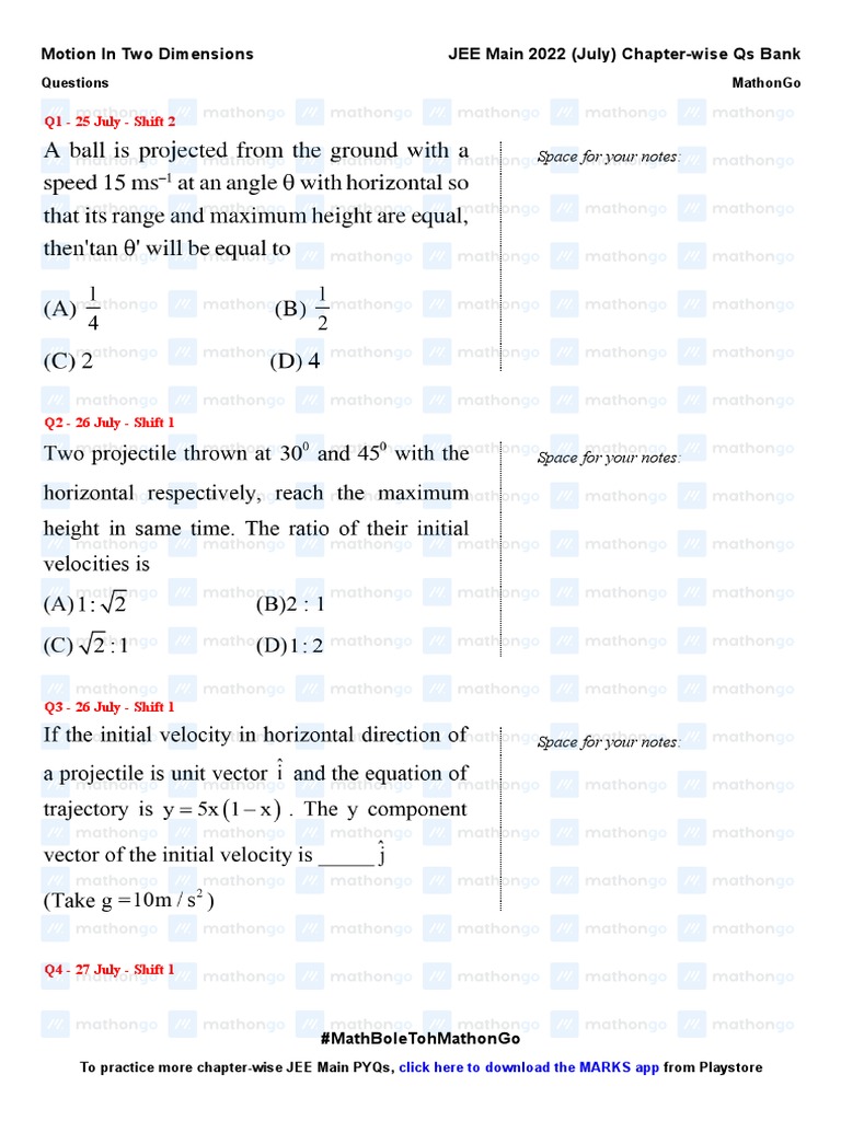 JEE Physics Motion in Two Dimensions | PDF