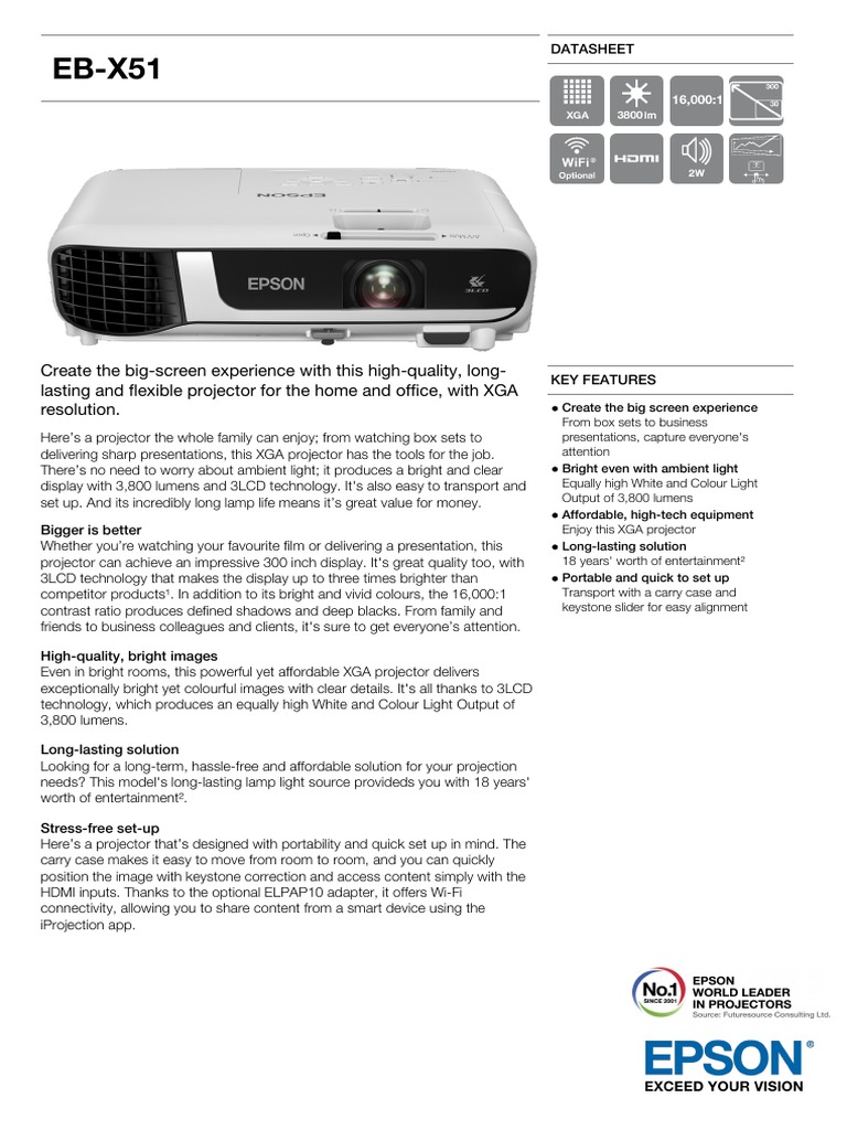 Eb X51.eb x51 Datasheet | PDF | Hdmi | Liquid Crystal Display