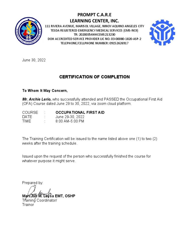 LERIO CERT. of Completion | PDF