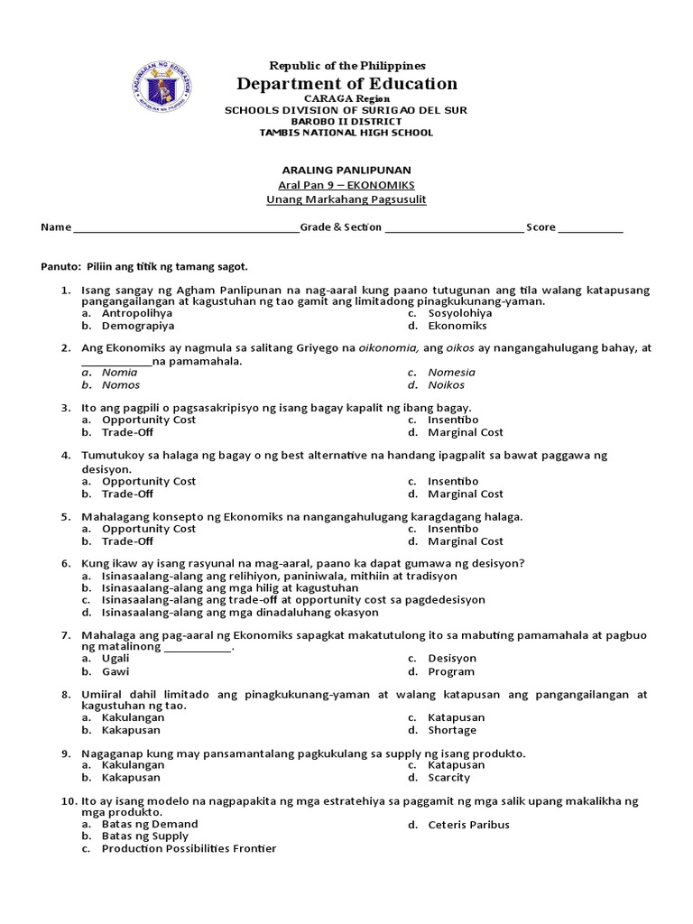 Cuadra Ap-9-Exam-First-Grading | PDF