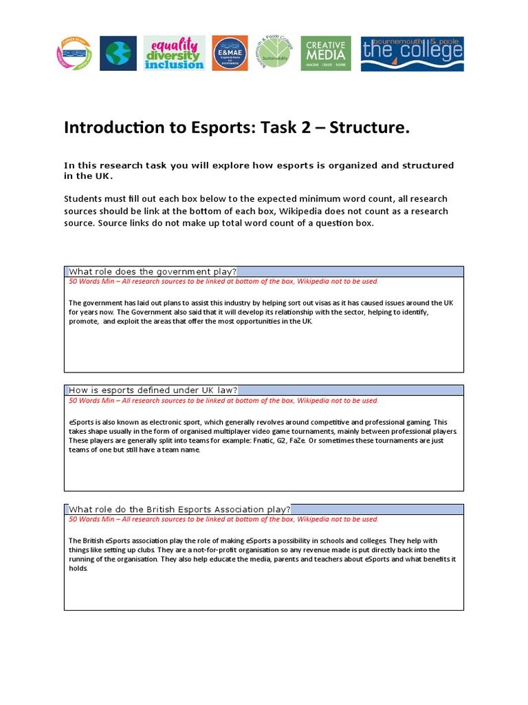 Introduction To Esports Research Task 2 Completed | PDF | Mass Media ...