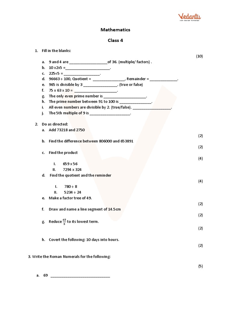 CBSE Sample Papers For Class 4 Maths - Mock Paper 1 | PDF | Mathematics | Arithmetic