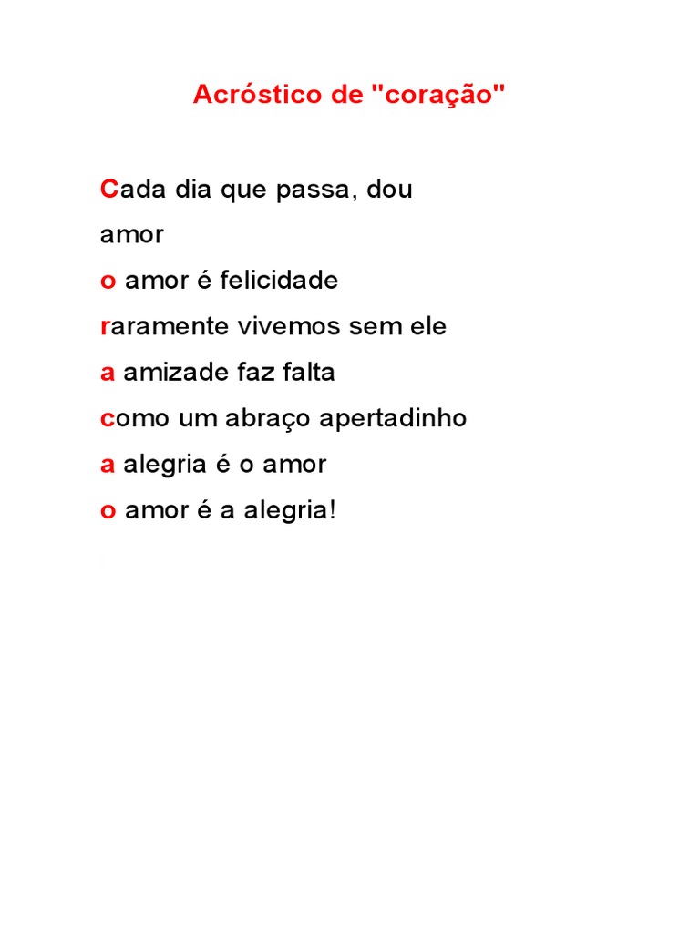 Acróstico do Coração e Amor | PDF