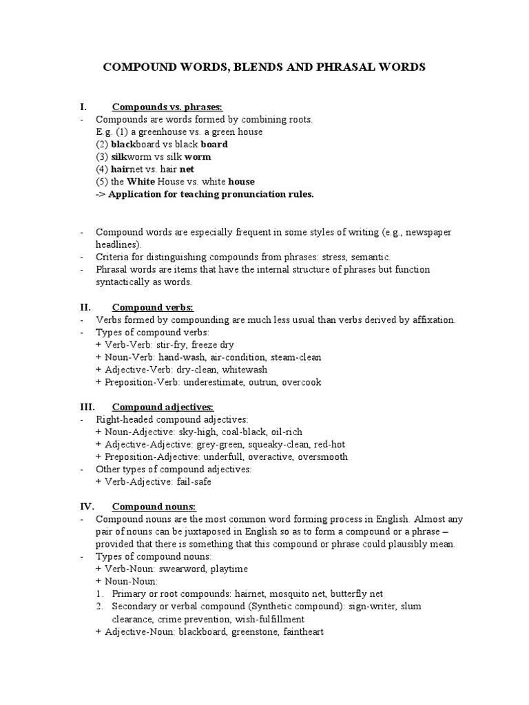 Compound Words - Blends - Phrasal Words - Handout | PDF | Acronym | Word