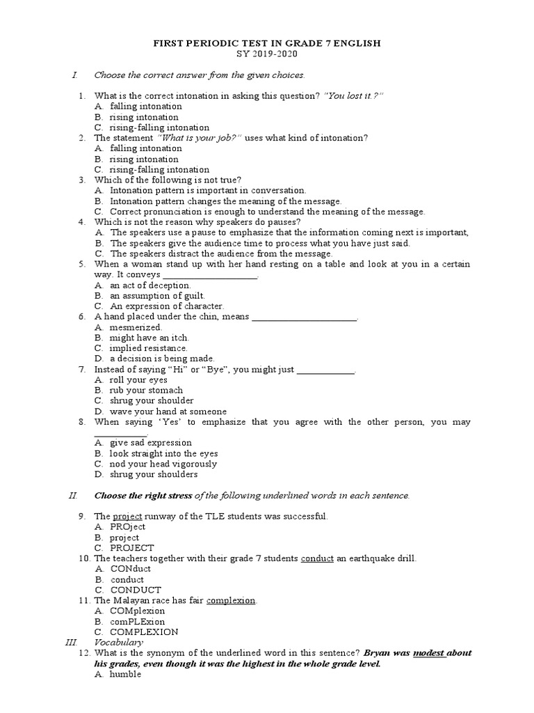 1st Periodic Test - English 7 | PDF | Question | Deities