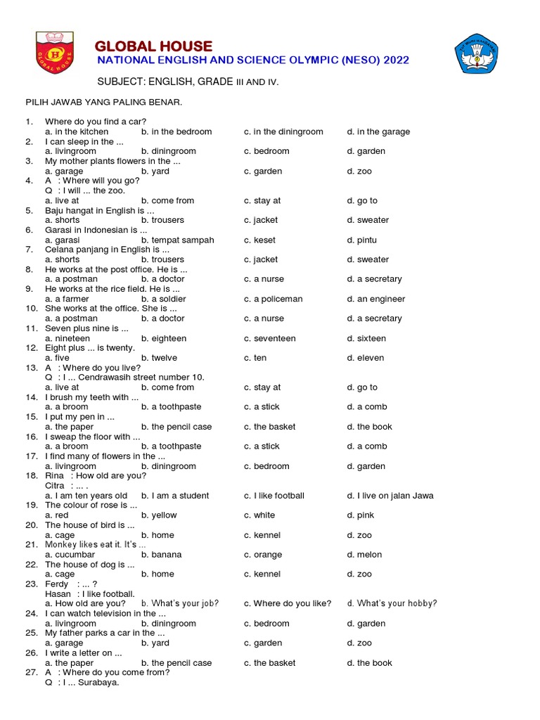 Soal Olymp English KLS 3&4 - 40 Soal | PDF