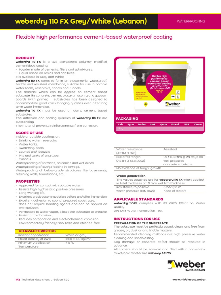 TDS Weberdry 110 FX-Lebanon | PDF | Concrete | Water