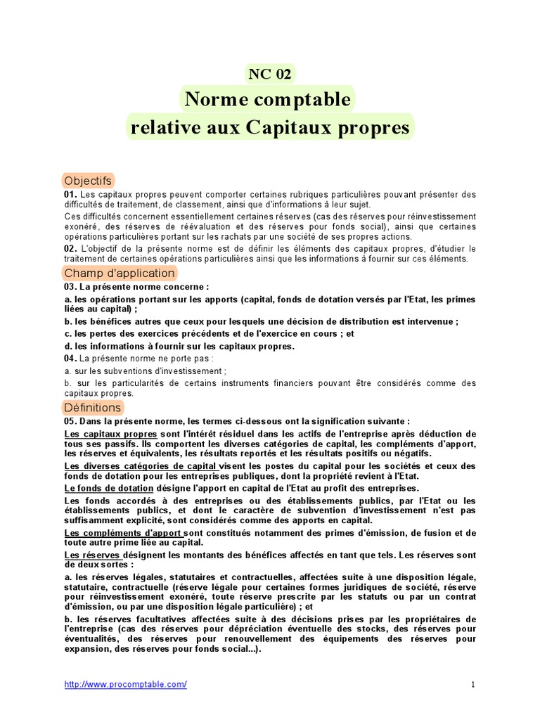 Norme comptable sur les capitaux propres | PDF | Action (Finance ...